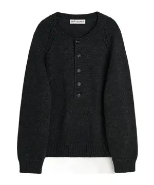 Our Legacy Shore Henley Knitted Sweater - Charcoal-grey
