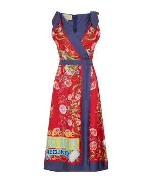 Gucci Floralletter Print Wrap Midi Dress