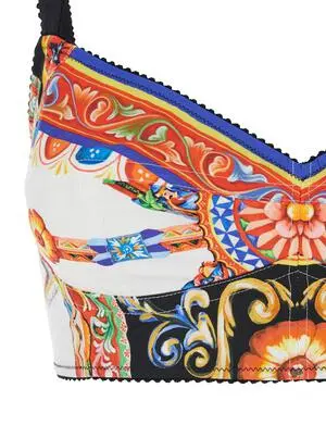 Dolce & Gabbana Sleeveless Top With Carretto Print And V-neck In Cotton Blend