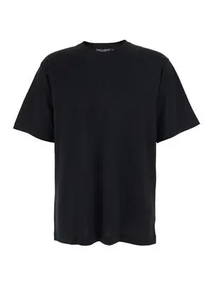 Dolce & Gabbana Crew Neck T-shirt With Back Logo Patch In Cotton - Black