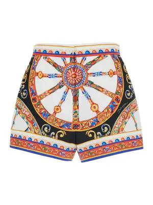 Dolce & Gabbana Shorts With Front Belt And Carretto Print In Cotton For - Multicolor
