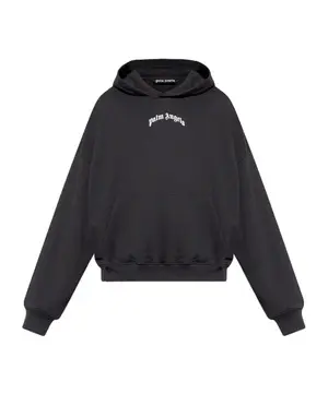 Palm Angels Back Curved Logo Loose Hoodie - Black