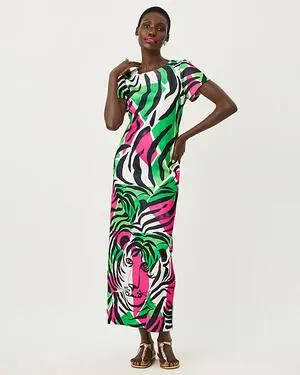 Lilly Pulitzer® Sevie Maxi Dress In Straight Fit, Short Sleeves - Onyx