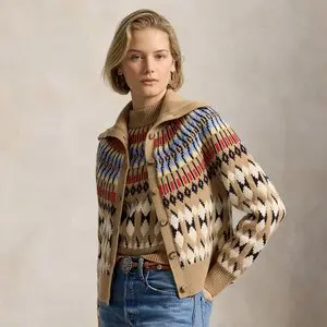 Ralph Lauren Geo-motif Wool-cashmere Cardigan - Camel Multi