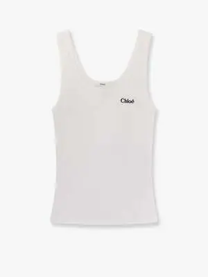 Chloé Ribbed Cotton Tank Top - White