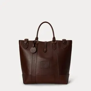 Ralph Lauren Heritage Leather Medium Tote - Burnished Brown