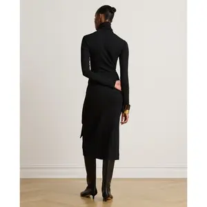 Ralph Lauren Tie-front Cotton-blend Turtleneck Dress - Black