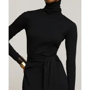 Ralph Lauren Tie-front Cotton-blend Turtleneck Dress - Black
