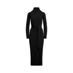 Ralph Lauren Tie-front Cotton-blend Turtleneck Dress - Black