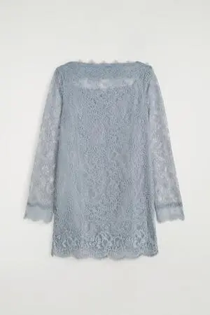 Cos Boat-neck Lace Mini Dress - Light Blue
