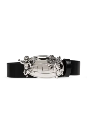 DIESEL® Leather Belt ‘b-oval Angels - Black