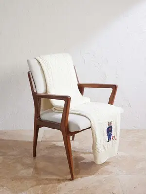 Ralph Lauren Baybrook Polo Bear-embroidered Cable-knit Cotton Throw - Neutrals