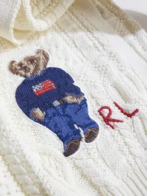 Ralph Lauren Baybrook Polo Bear-embroidered Cable-knit Cotton Throw