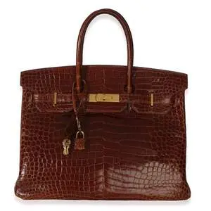 Hermès Miel Shiny Porosus Crocodile Birkin 35 Ghw