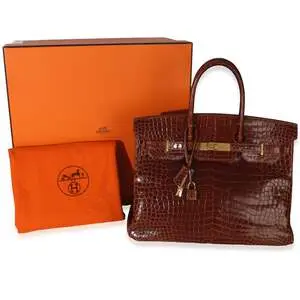 Hermès Miel Shiny Porosus Crocodile Birkin 35 Ghw