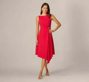 Adrianna Papell Asymmetrical Brooch Draped Midi Dress