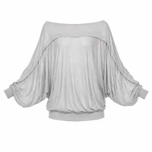 YOGI8APPAREL Oversized Off The Shoulder Top - Grey