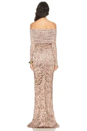 Lapointe Printed Jersey Off The Shoulder Gown In Brown