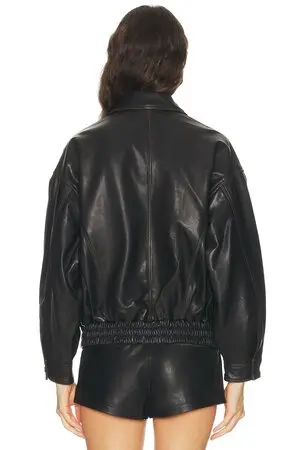 AEXAE Leather Distressed Moto Jacket In Chocolate