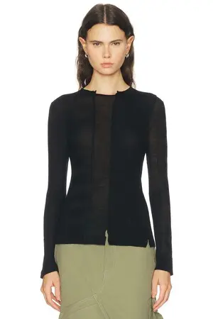 Marc Jacobs Sheer Paneled Knit Long Sleeve Top - Black