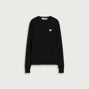 Play Comme Des Garcon Pink Heart V Neck Jumper - Black