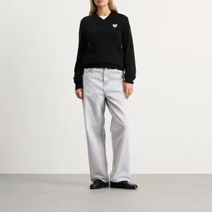 Play Comme Des Garcon Pink Heart V Neck Jumper - Black