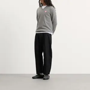 Play Comme Des Garcon Pink Heart V Neck Jumper - Grey