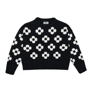 GIGI KNITWEAR Flower Power Sweater In & Ivory - Black