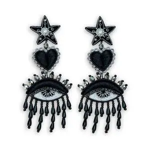 VETKA Black / Silver Three-part Statement Earrings – Dark Charm - Black/silver