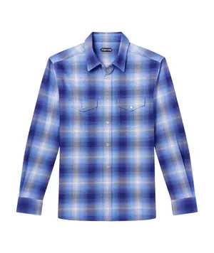 TOM FORD Slim-fit Checked Cotton-flannel Shirt - Navy