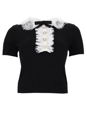 SELF-PORTRAIT Top In Maglia Con Colletto In Pizzo - Black