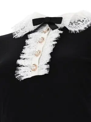 SELF-PORTRAIT Top In Maglia Con Colletto In Pizzo - Black
