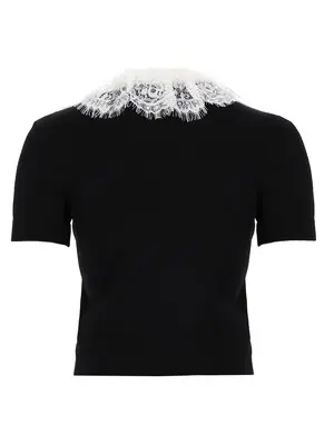 SELF-PORTRAIT Top In Maglia Con Colletto In Pizzo - Black