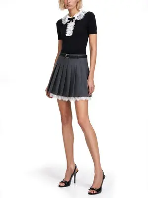 SELF-PORTRAIT Top In Maglia Con Colletto In Pizzo - Black