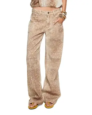 Lioness Uptown Cotton High Rise Wide Leg Jeans - Fawn