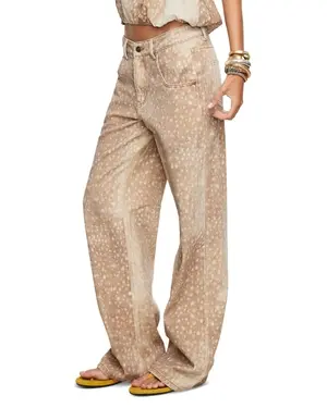 Lioness Uptown Cotton High Rise Wide Leg Jeans - Fawn