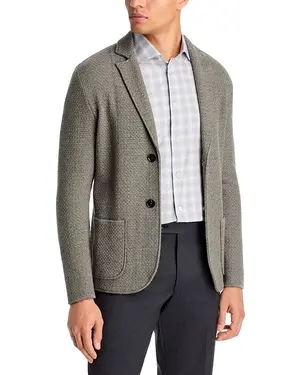 MAURIZIO BALDASSARI Wool Basketweave Slim Fit Sweater Jacket - Olive