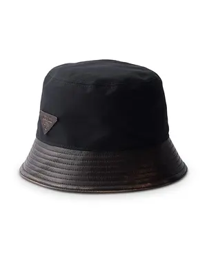 Prada Technical Cotton And Leather Bucket Hat - Black
