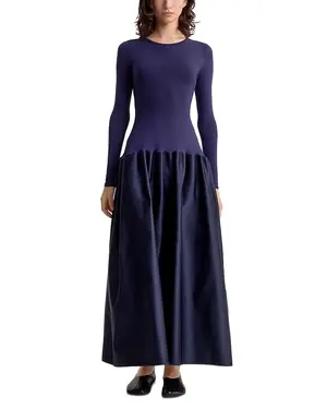 FFORME Catrin Mixed Media Flared Dress Blue