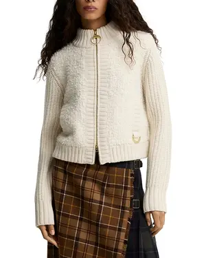 Barbour Hazelwood Knitted Sherpa Fleece Bomber Jacket - Ecru