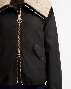 Barbour Mary Faux Fur Collar Waxed Cotton Jacket