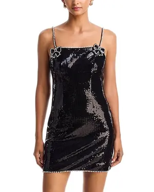 Aqua Sequinned Beaded Mini Dress Exclusive - Black