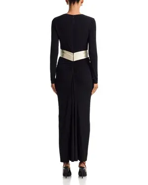 Aqua Satin Sash Ruched Maxi Dress Exclusive