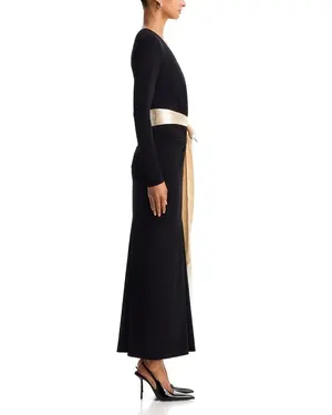 Aqua Satin Sash Ruched Maxi Dress Exclusive