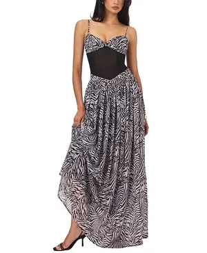 MISS CIRCLE NEW YORK Onora Chiffon Dipped Waist Maxi Dress