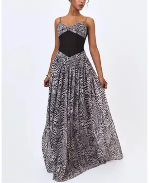 MISS CIRCLE NEW YORK Onora Chiffon Dipped Waist Maxi Dress