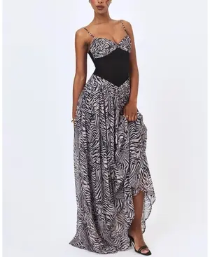 MISS CIRCLE NEW YORK Onora Chiffon Dipped Waist Maxi Dress
