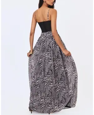 MISS CIRCLE NEW YORK Onora Chiffon Dipped Waist Maxi Dress