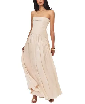 MISS CIRCLE NEW YORK Olivine Crystal Organza Strapless Maxi Dress - Light Beige