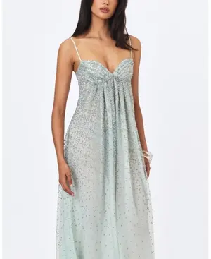 MISS CIRCLE NEW YORK Wallie Rhinestone Embellished Mesh Backless Gown - Mint
